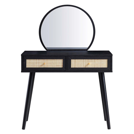 Frances Woven Rattan Dressing Table with Mirror, Black | daals