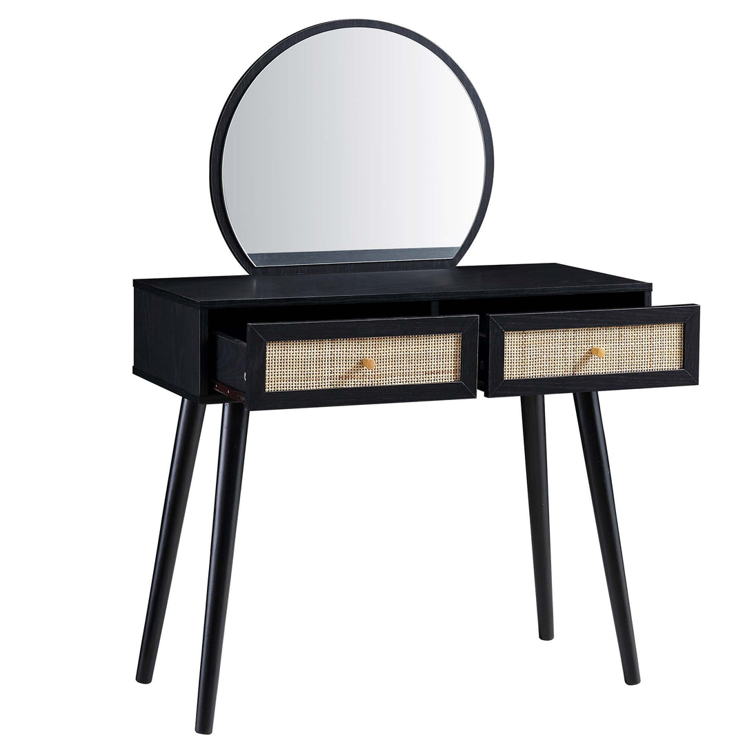 Frances Woven Rattan Dressing Table with Mirror, Black | daals