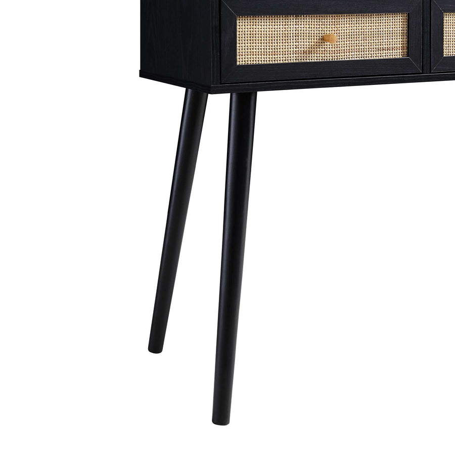 Frances Woven Rattan Dressing Table with Mirror, Black | daals