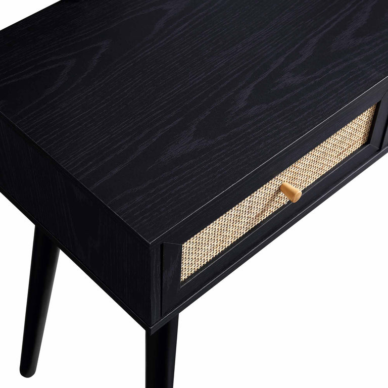 Frances Woven Rattan Dressing Table with Mirror, Black | daals