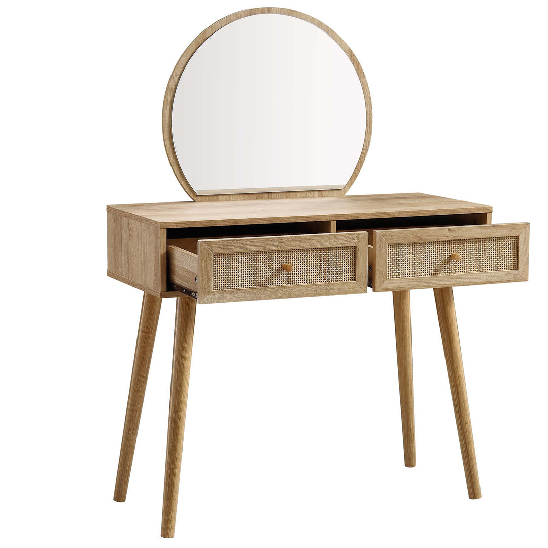 Frances Woven Rattan Dressing Table with Mirror, Natural | daals
