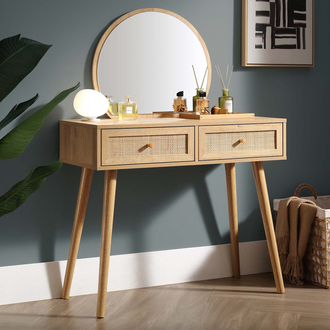 Frances Woven Rattan Dressing Table with Mirror, Natural | daals