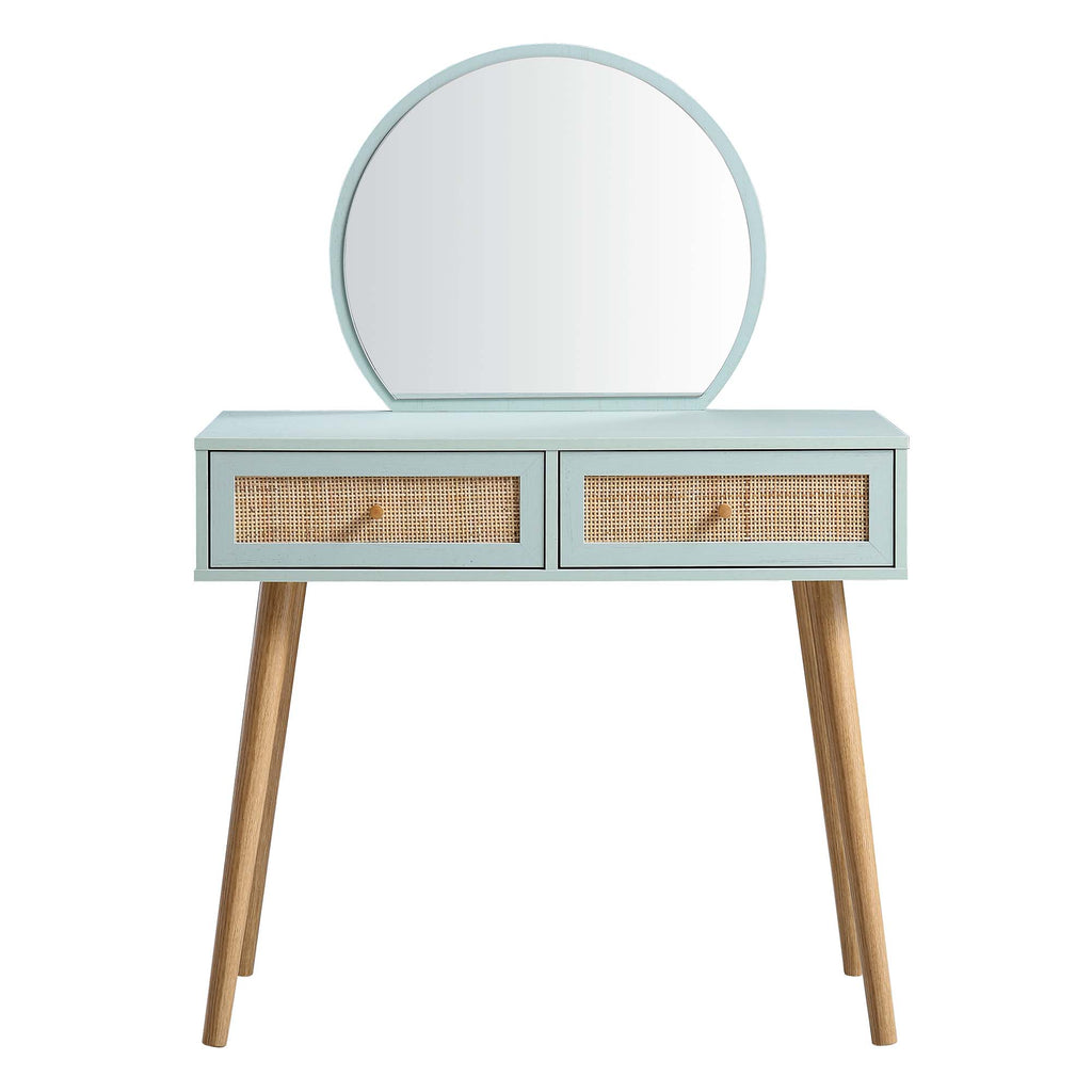 Frances Woven Rattan Dressing Table with Mirror, Mint | daals