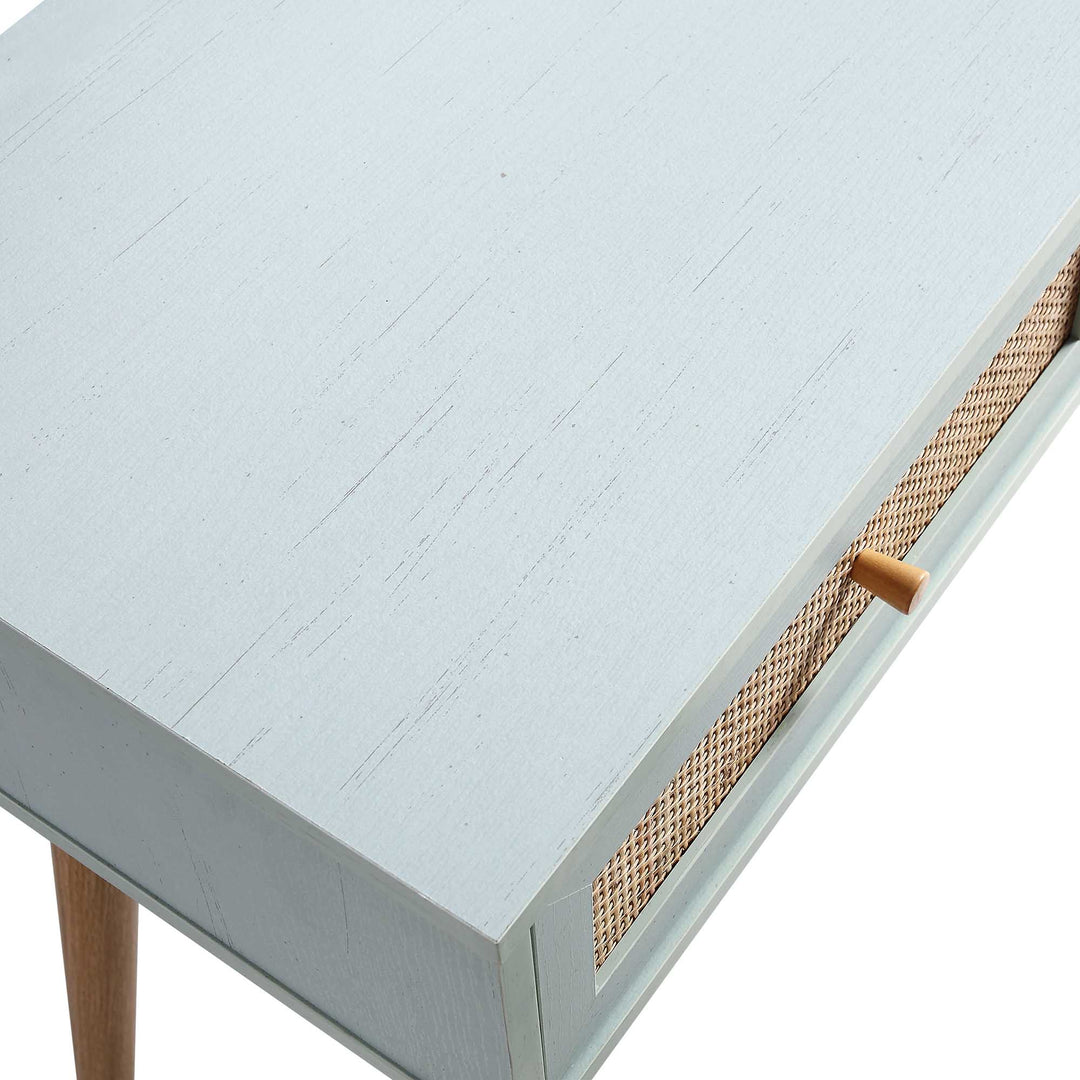 Frances Woven Rattan Dressing Table with Mirror, Mint | daals