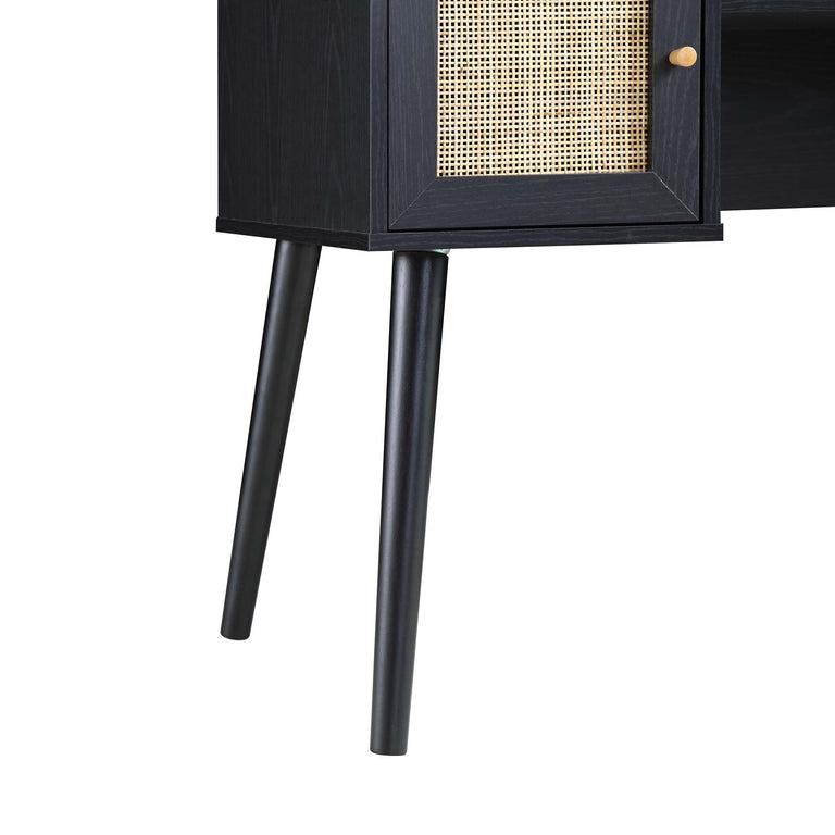 Frances Woven Rattan 2-Door Desk, Black | daals
