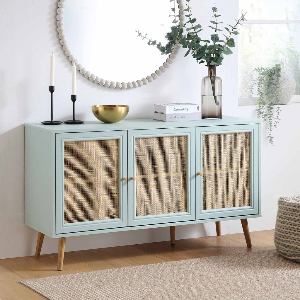 Frances Woven Rattan 3-Door Sideboard, Mint | daals