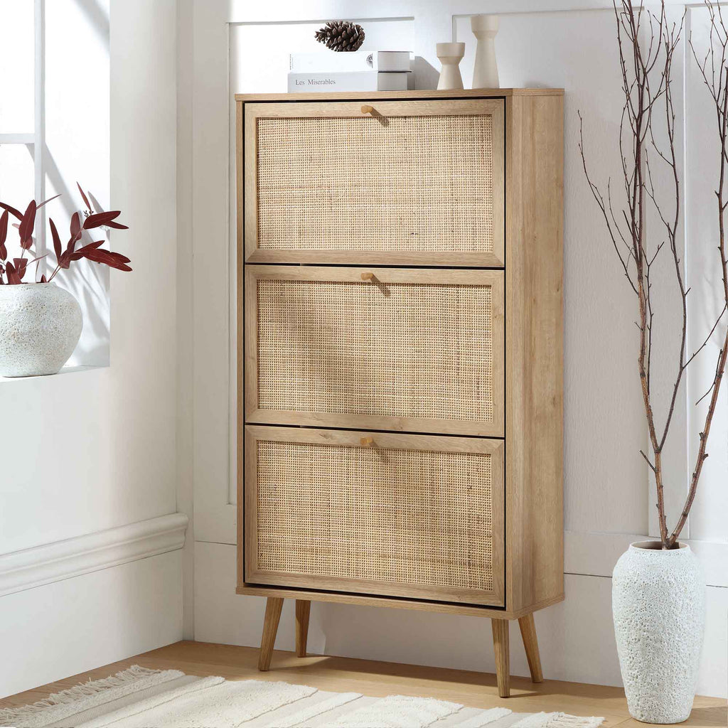 Frances Rattan 3 Tier Shoe Storage Cabinet, Natural | daals