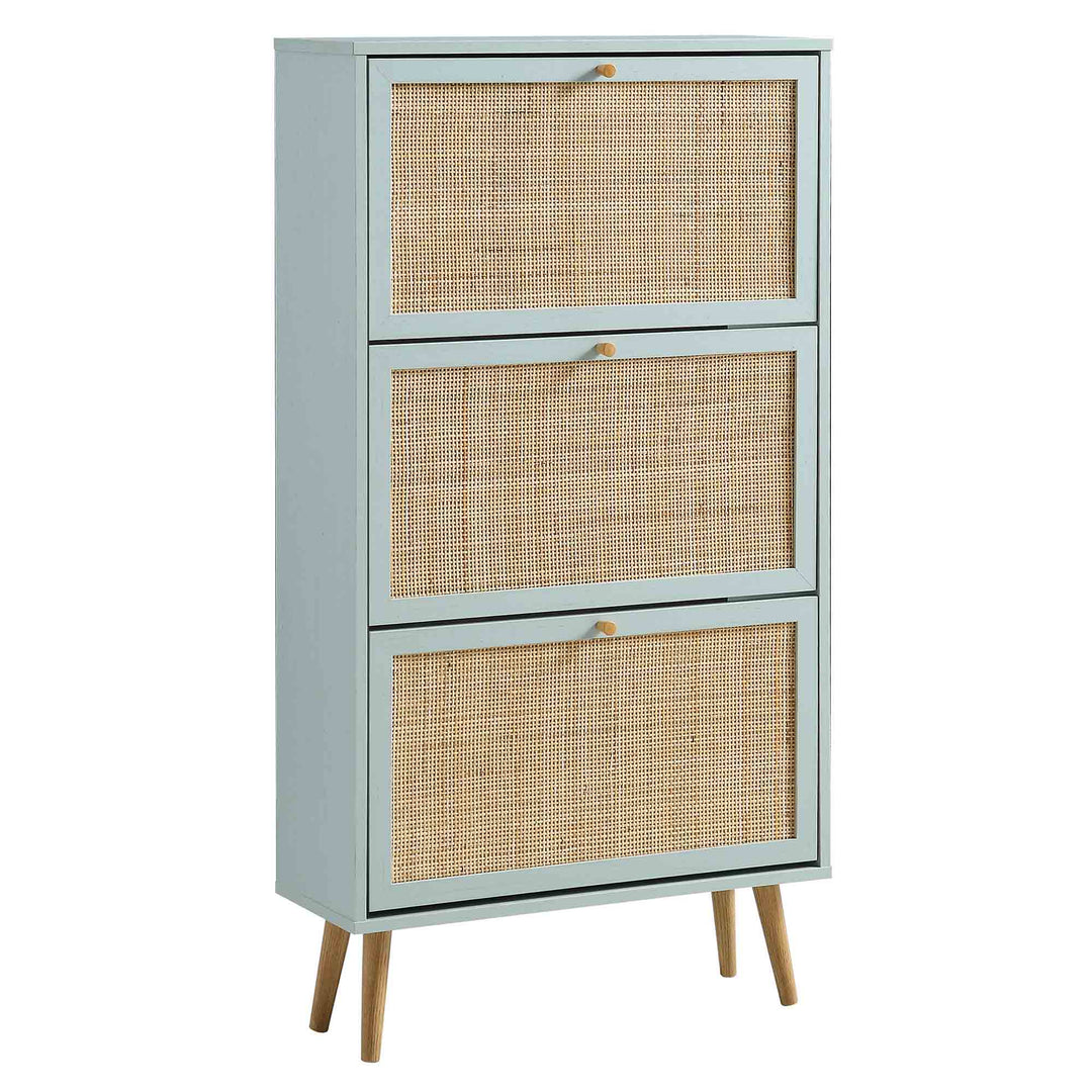 Frances Rattan 3 Tier Shoe Storage Cabinet, Mint | daals