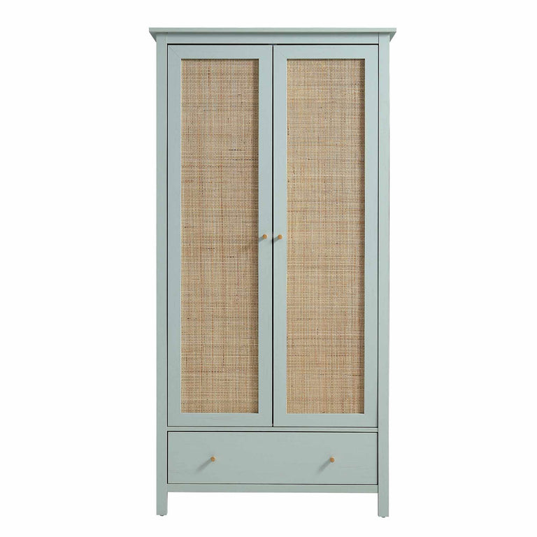 Frances Rattan Double Wardrobe with 1 Drawer, Mint | daals