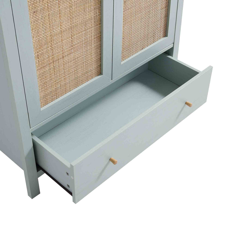 Frances Rattan Double Wardrobe with 1 Drawer, Mint | daals