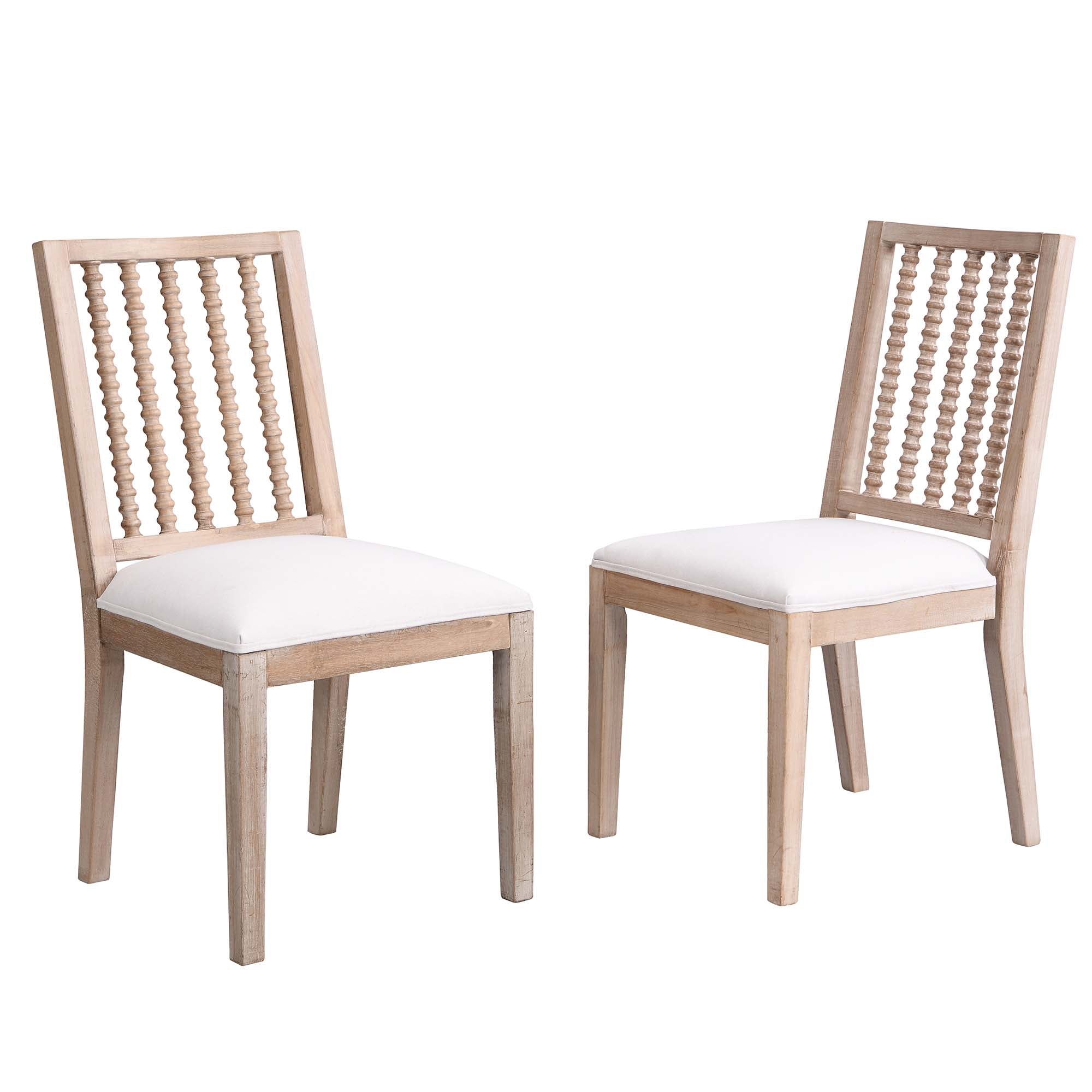 Hemingford Set of 2 Beige Fabric Bobbin Spindle Dining Chair | daals