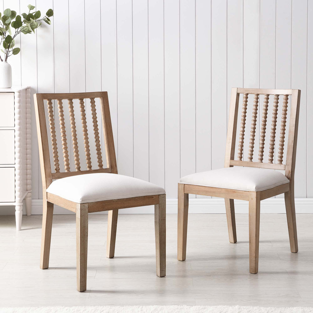 Hemingford Set of 2 Beige Fabric Bobbin Spindle Dining Chair | daals