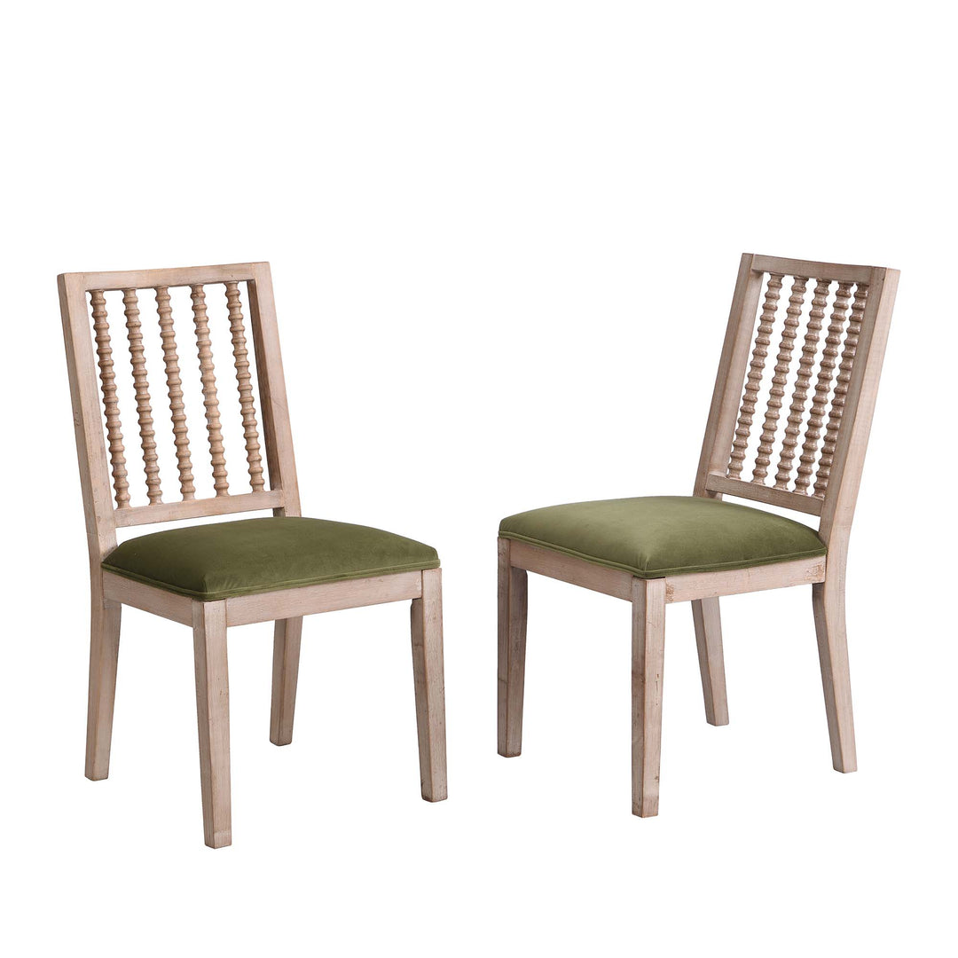 Hemingford Set of 2 Moss Green Velvet Bobbin Spindle Dining Chair | daals