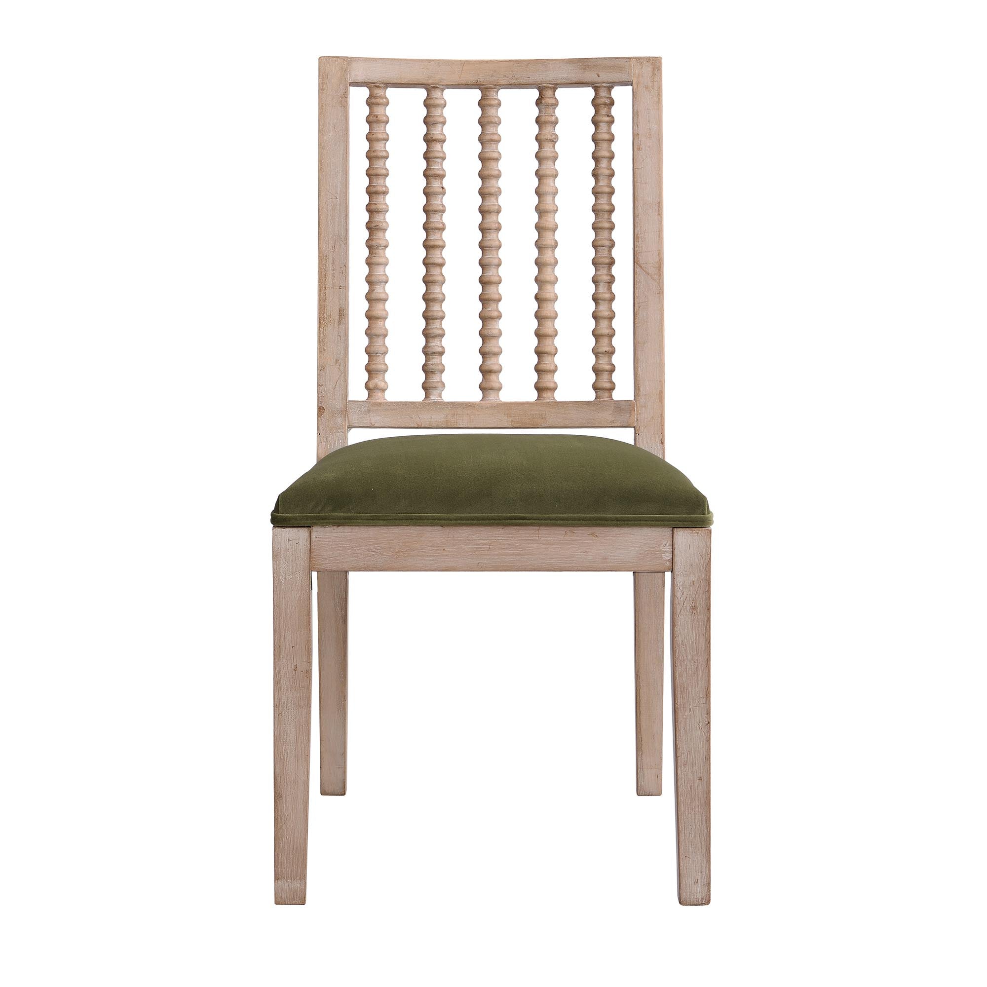 Hemingford Set of 2 Moss Green Velvet Bobbin Spindle Dining Chair | daals