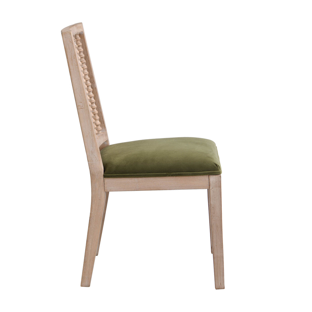 Hemingford Set of 2 Moss Green Velvet Bobbin Spindle Dining Chair | daals