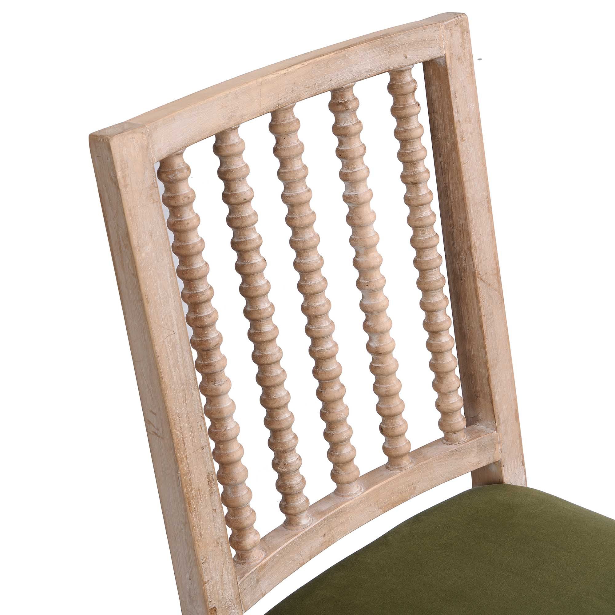 Hemingford Set of 2 Moss Green Velvet Bobbin Spindle Dining Chair | daals
