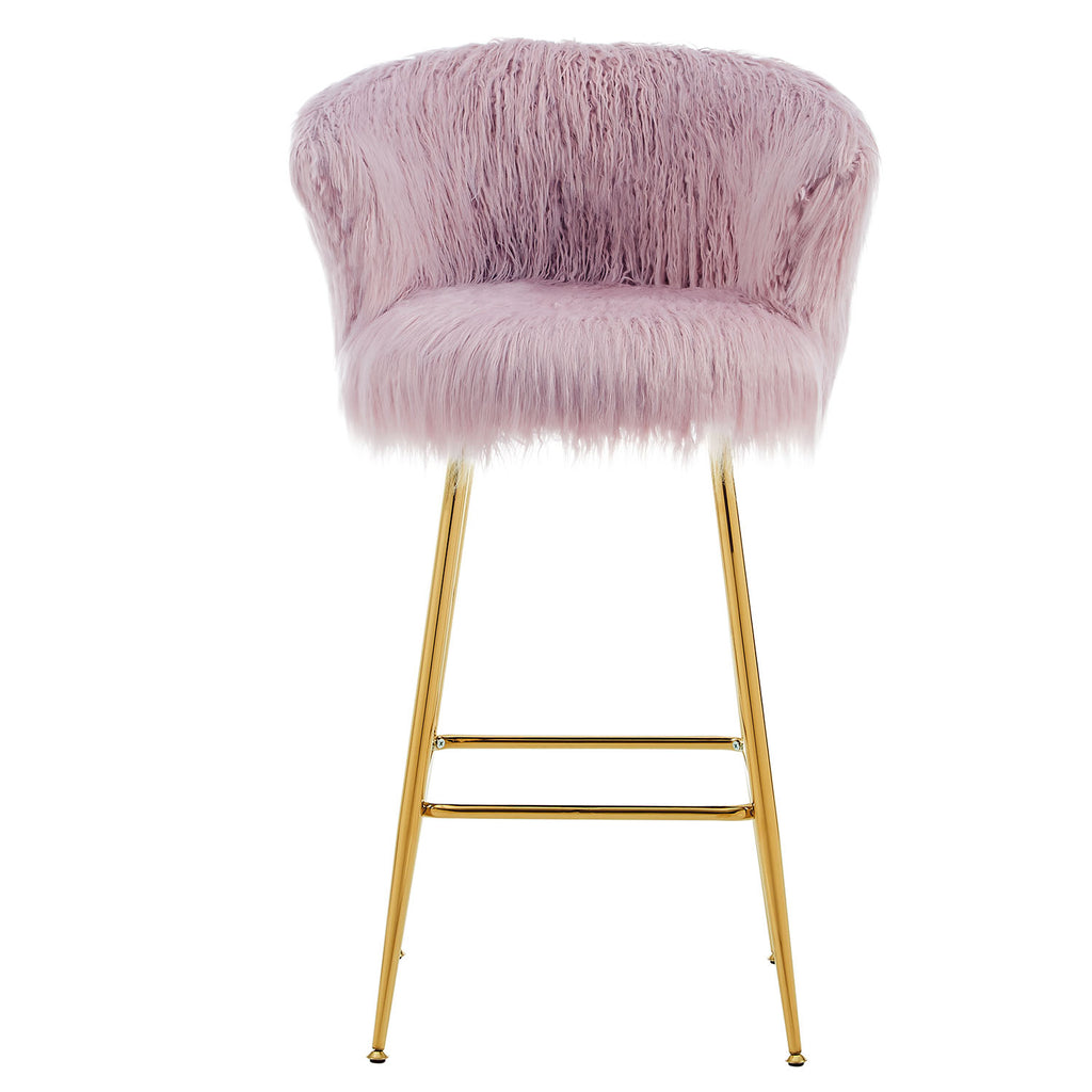 Kylie Set of 2 Pink Plush Shaggy Faux Fur Bar Stools | daals
