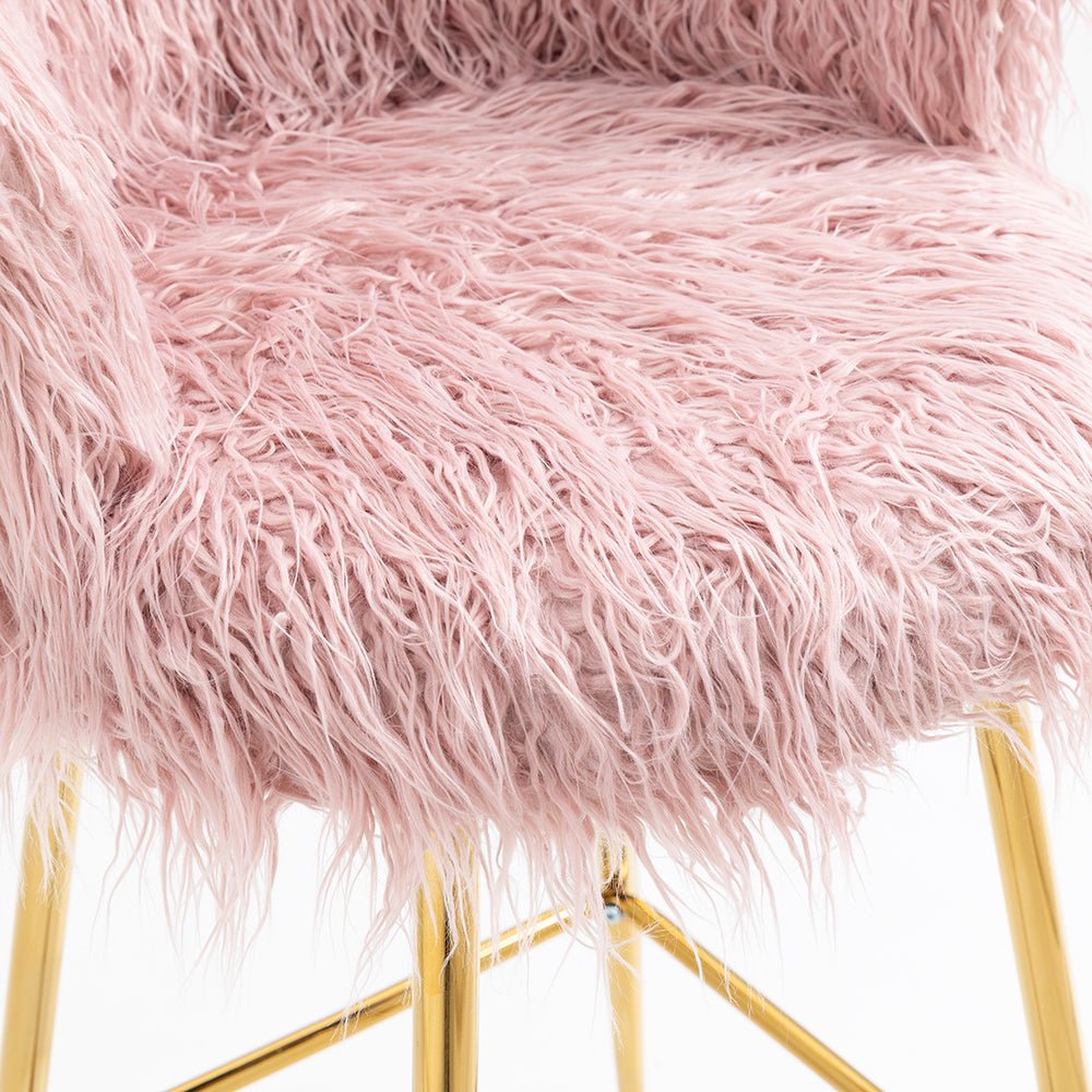 Kylie Set of 2 Pink Plush Shaggy Faux Fur Bar Stools | daals