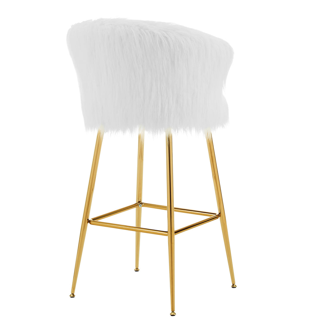 Kylie Set of 2 White Plush Shaggy Faux Fur Bar Stools | daals