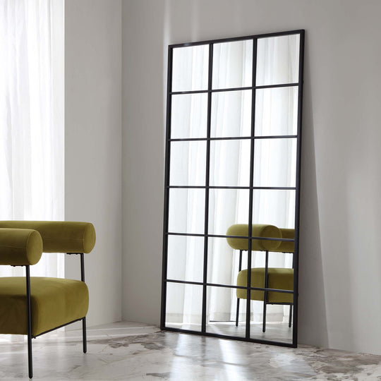 Chardwell Full Length Industrial Metal Window Mirror 180 x 100 cm, Bla ...