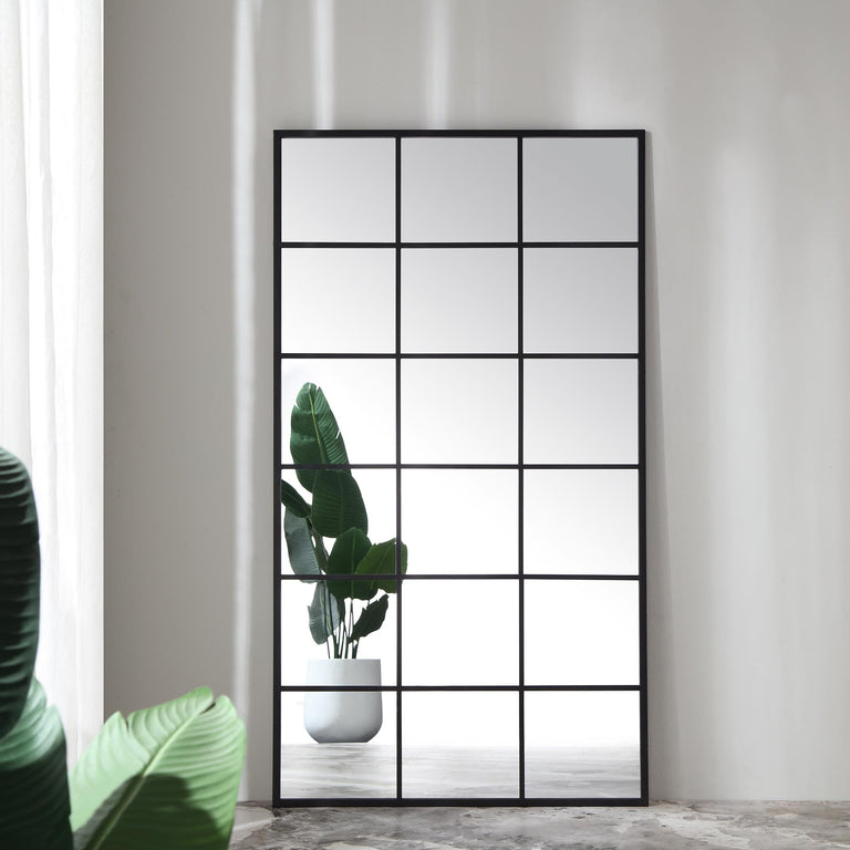 Chardwell Full Length Industrial Metal Window Mirror 180 x 100 cm, Bla ...