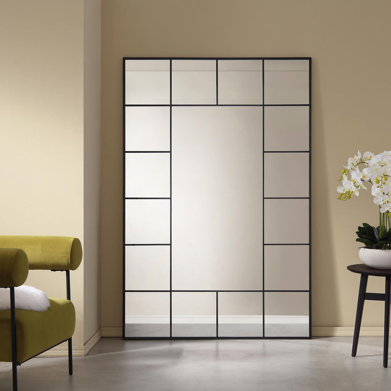 Herbert Full Length Metal Frame Window Mirror 180 x 120 cm, Black | daals