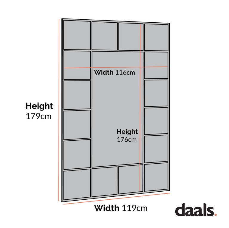 Herbert Full Length Metal Frame Window Mirror 180 x 120 cm, Black | daals