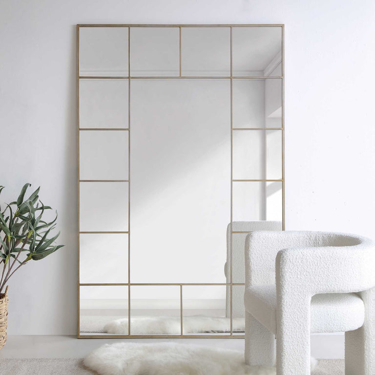 Herbert Full Length Metal Frame Window Mirror 180 x 120 cm, Antique Si ...