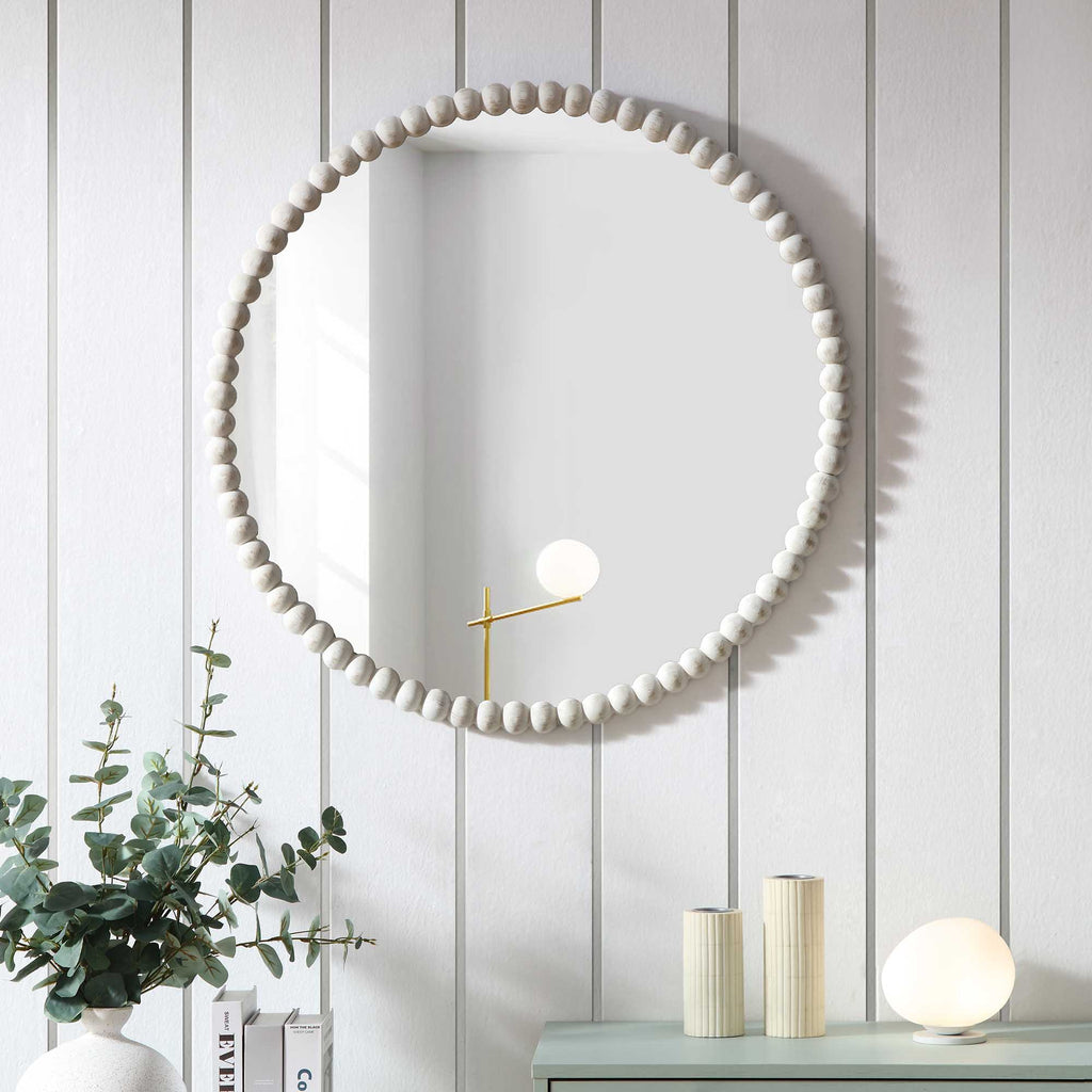 Luna Round Bobbin Wall Mirror 77 x 77 cm, Washed White | daals