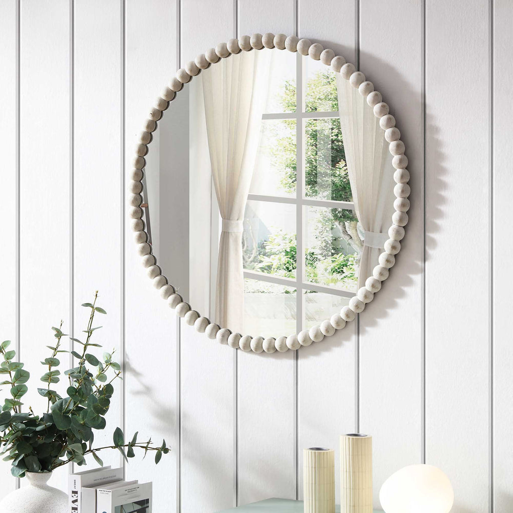 Luna Round Bobbin Wall Mirror 77 x 77 cm, Washed White | daals