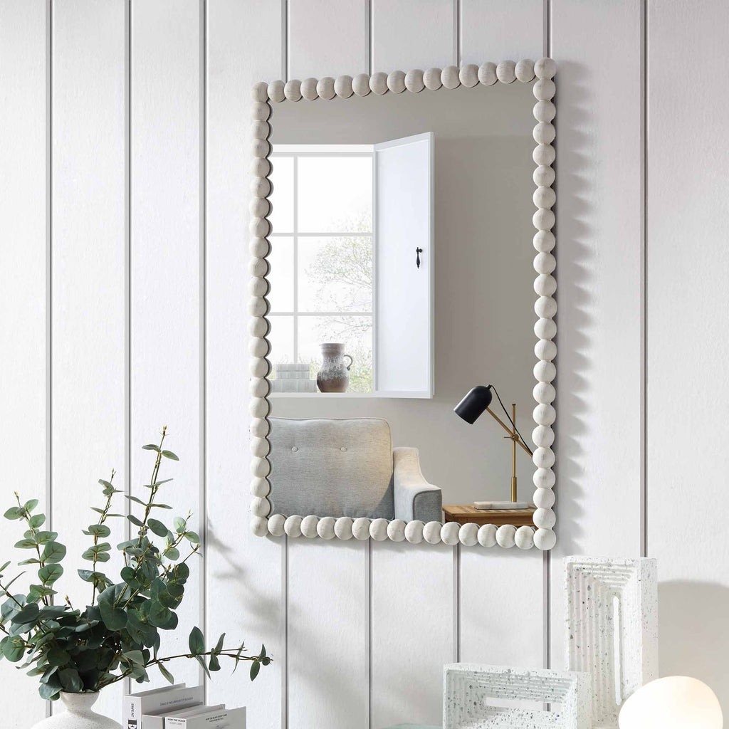 Luna Rectangular Bobbin Wall Mirror 80 x 60 cm, Washed White | daals