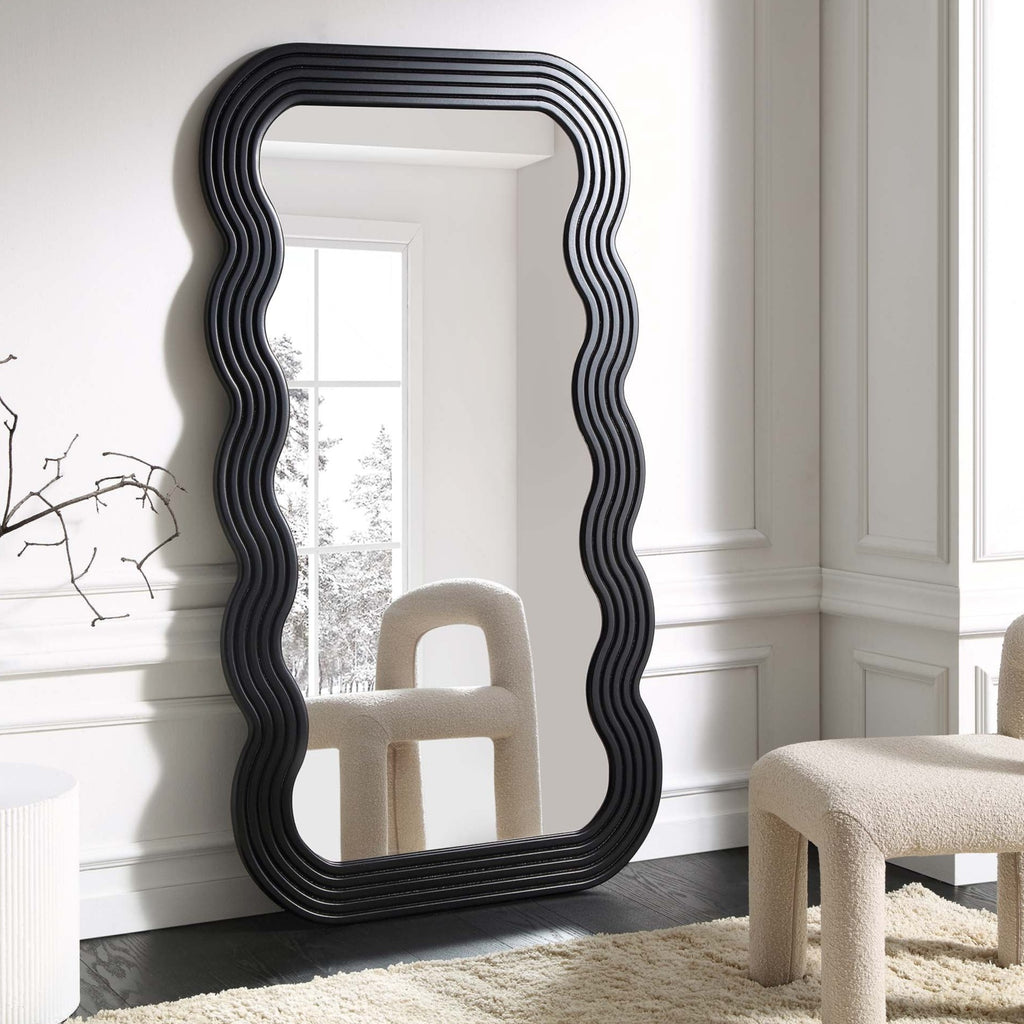 Venus Full Length Wave Mirror 180 x 100 cm, Black | daals