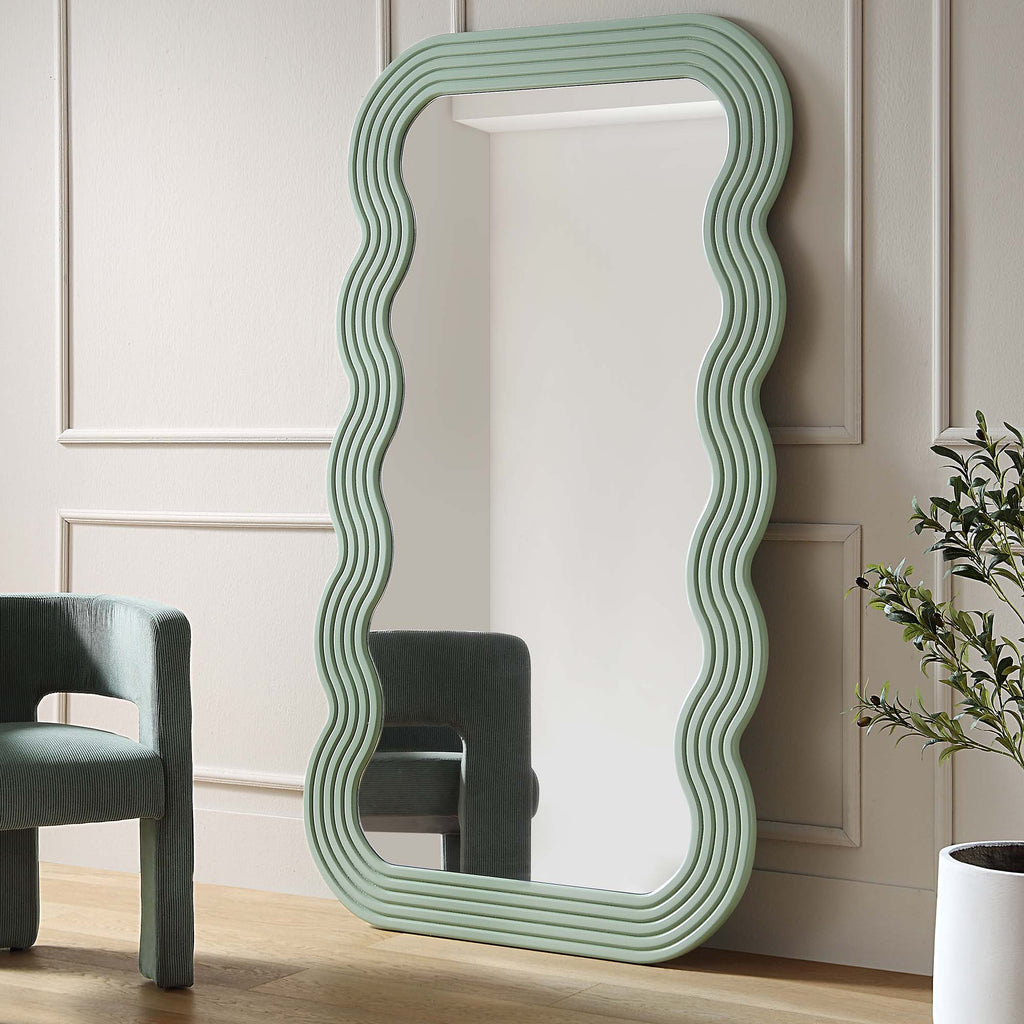 Venus Full Length Wave Mirror 180 x 100 cm, Sage Green | daals