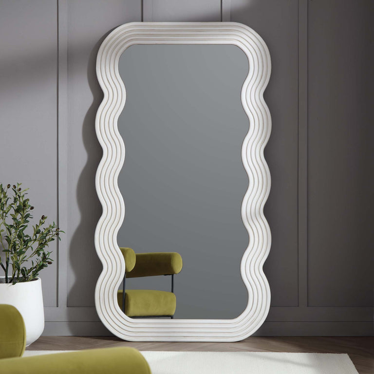 Venus Full Length Wave Mirror 180 x 100 cm, Washed White | daals