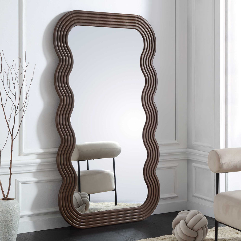 Venus Full Length Wave Mirror 180 x 100 cm, Walnut | daals