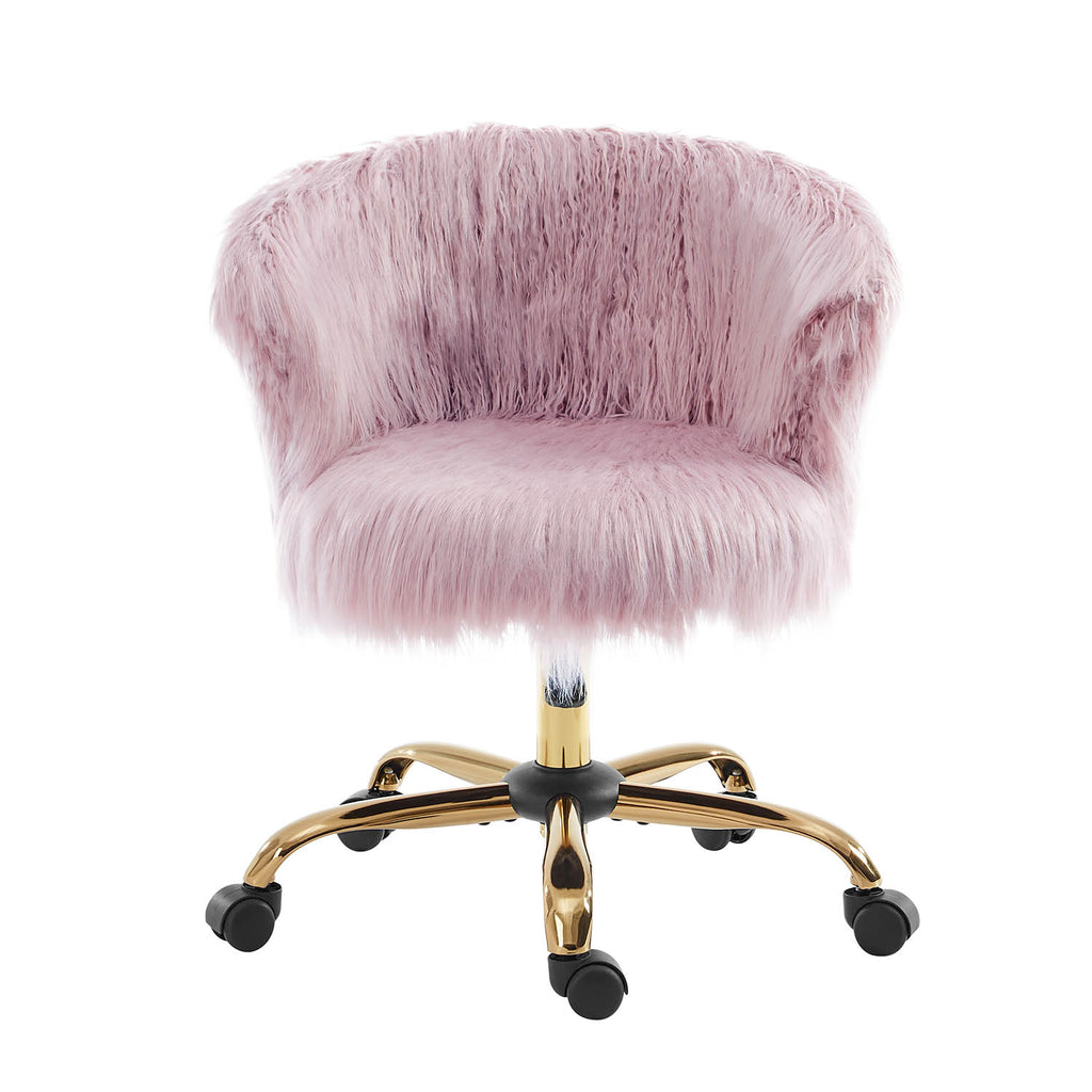 Kylie Plush Shaggy Faux Fur Swivel Chair, Pink | daals