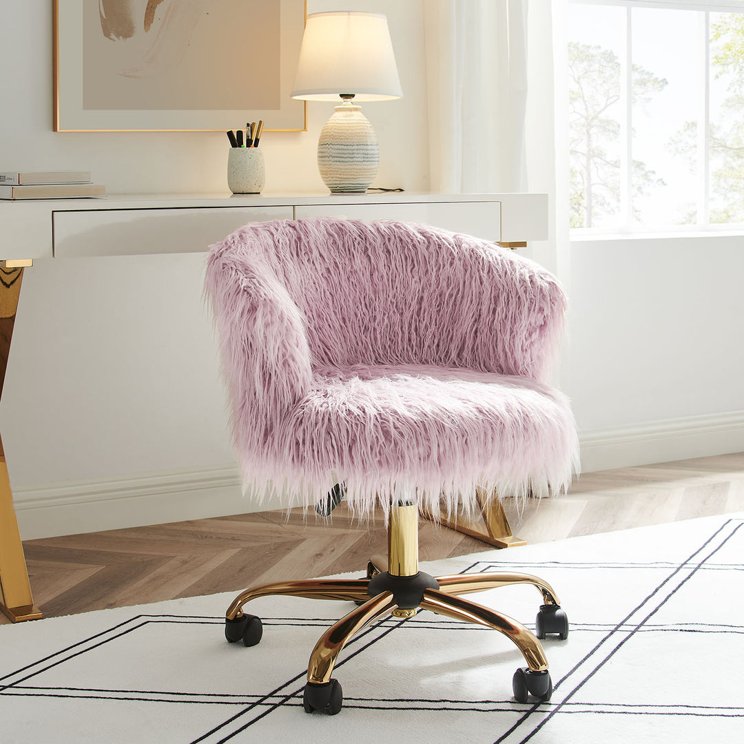 Kylie Plush Shaggy Faux Fur Swivel Chair, Pink | daals