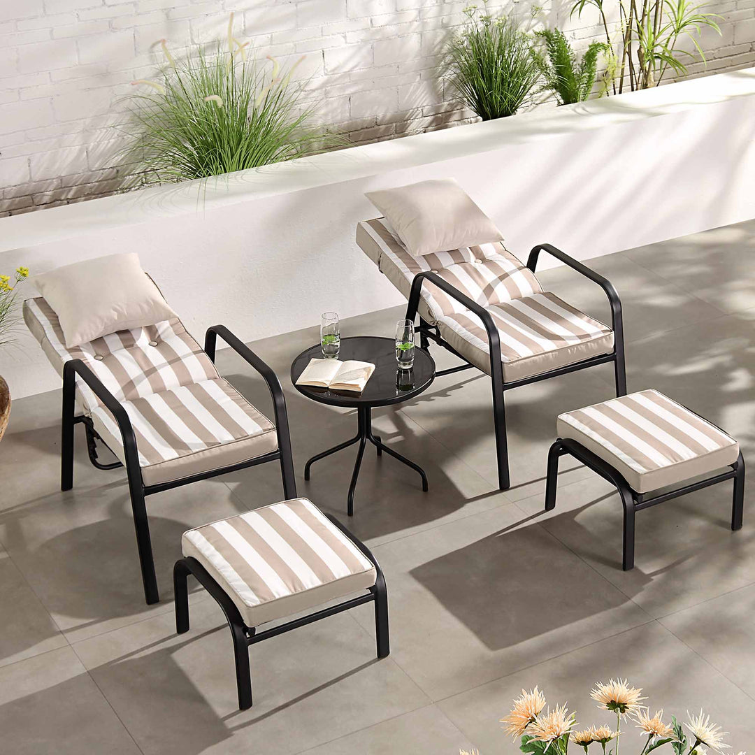 Champneys 2-Seater Steel and Fabric Outdoor Reclining Bistro Set with ...