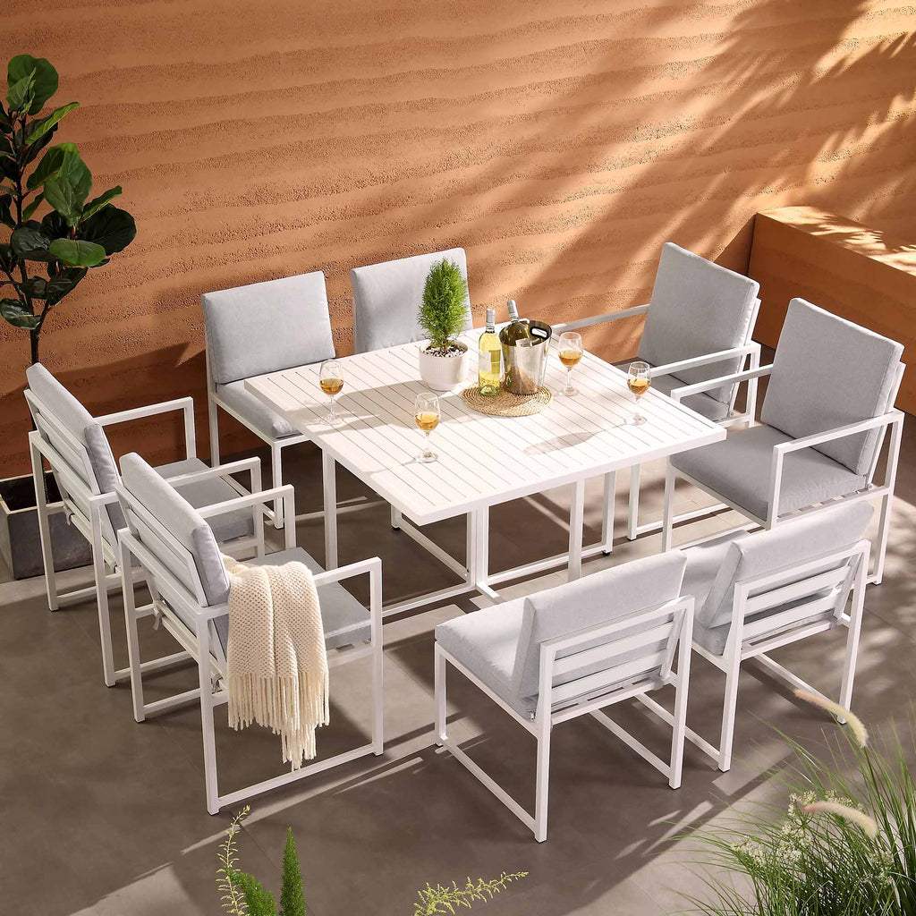 Albany Aluminium 9-Piece Outdoor Cube Dining Set, White | daals