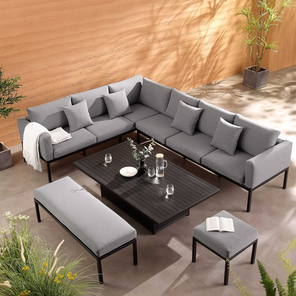 Calabasas Large Outdoor Fabric and Aluminium Corner Casual Dining Set ...