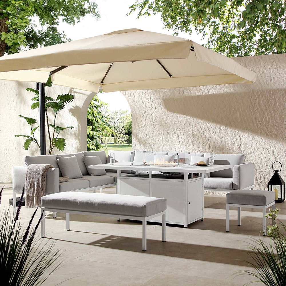 Calabasas | Outdoor Aluminium Dining Set and Firepit Table - Light Grey | daals