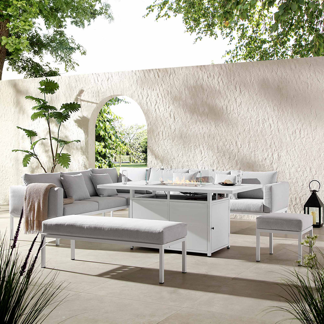 Calabasas | Outdoor Aluminium Dining Set and Firepit Table - Light Grey | daals