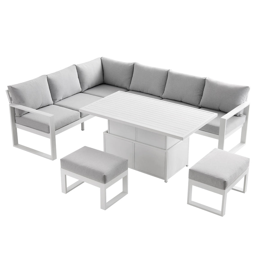 Albany Aluminium Large Corner Casual Dining Set with Rising Table, Whi ...