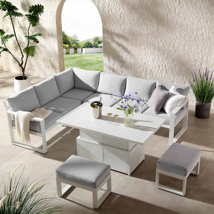 Albany Aluminium Large Corner Casual Dining Set with Rising Table, Whi ...
