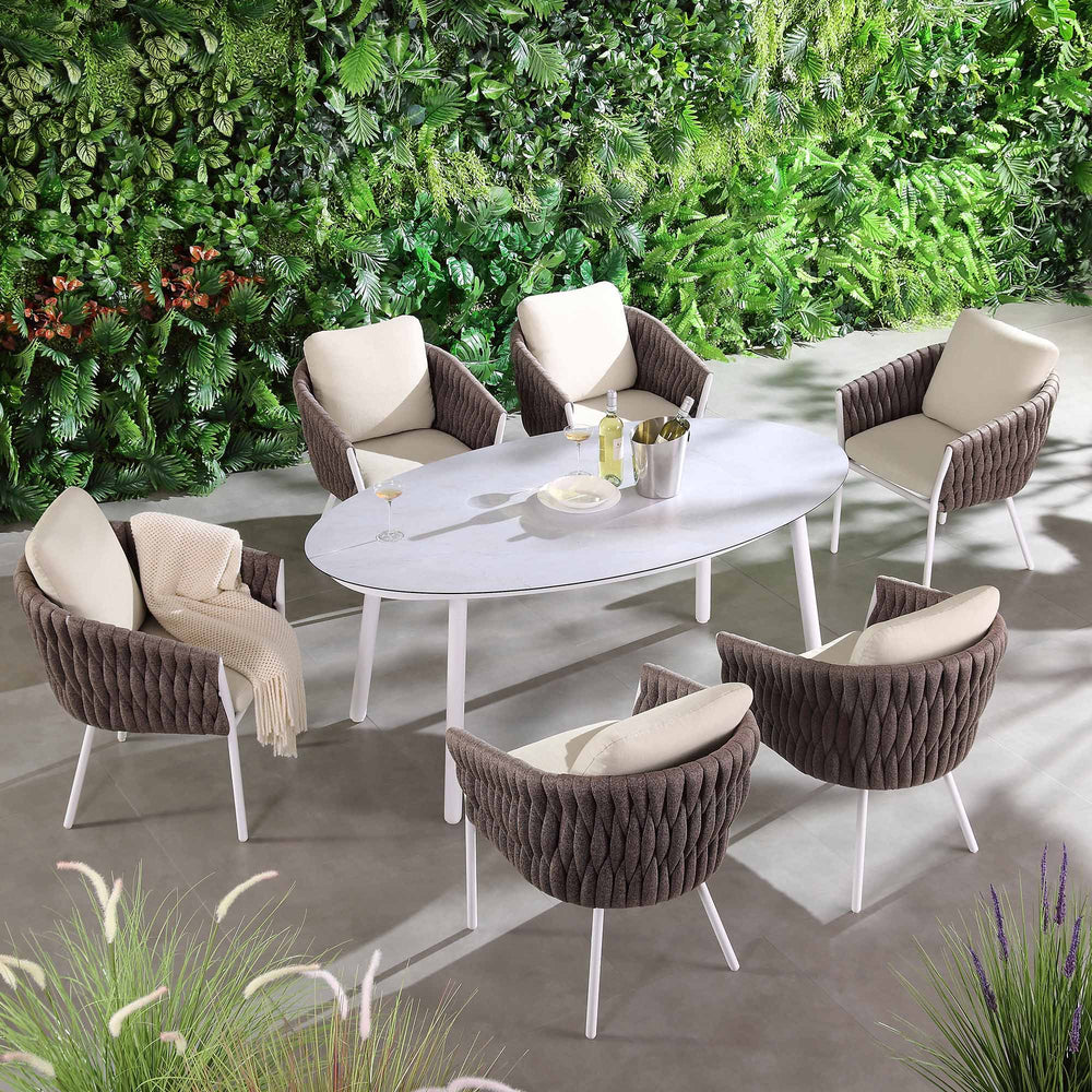 Montebello 6-Seater Outdoor Taupe Rope and Aluminium Oval Dining Set w ...