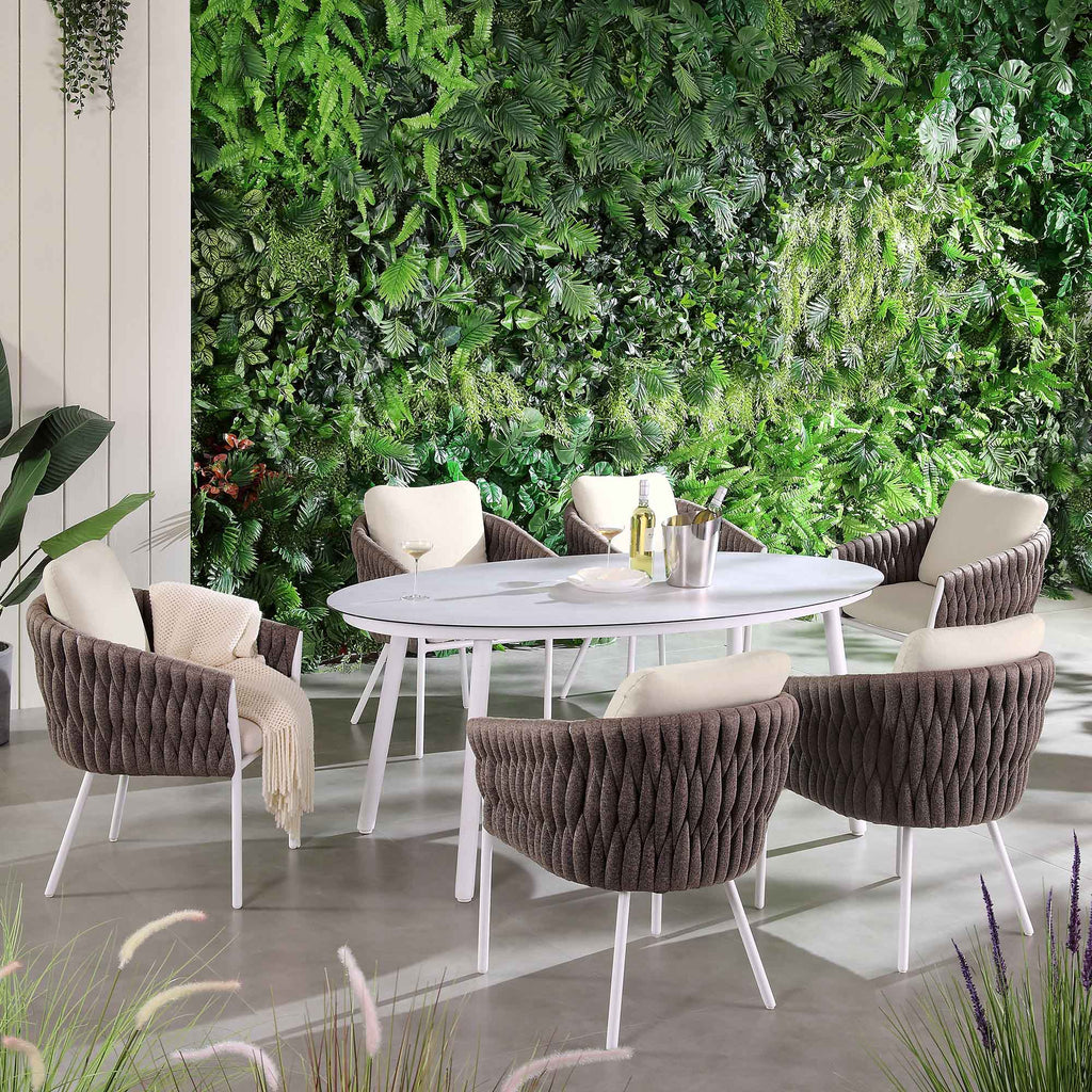 Montebello 6-Seater Outdoor Taupe Rope and Aluminium Oval Dining Set w ...