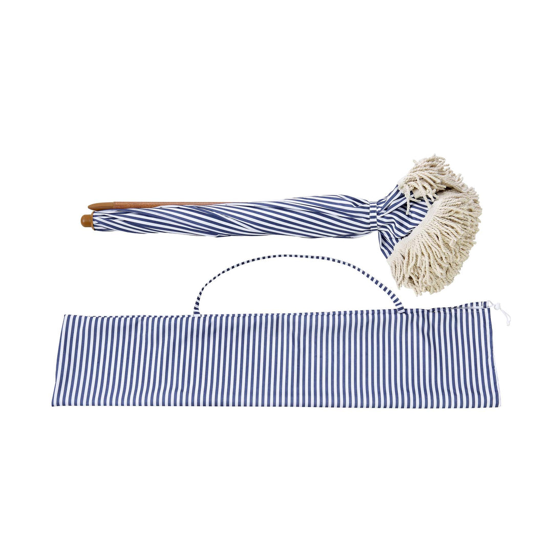 Gabriel Blue and White Striped Fringed Parasol with Tilt | daals