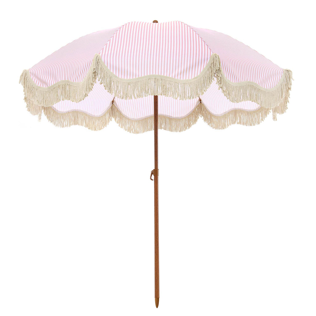 Gabriel Pink and White Striped Fringed Parasol with Tilt | daals