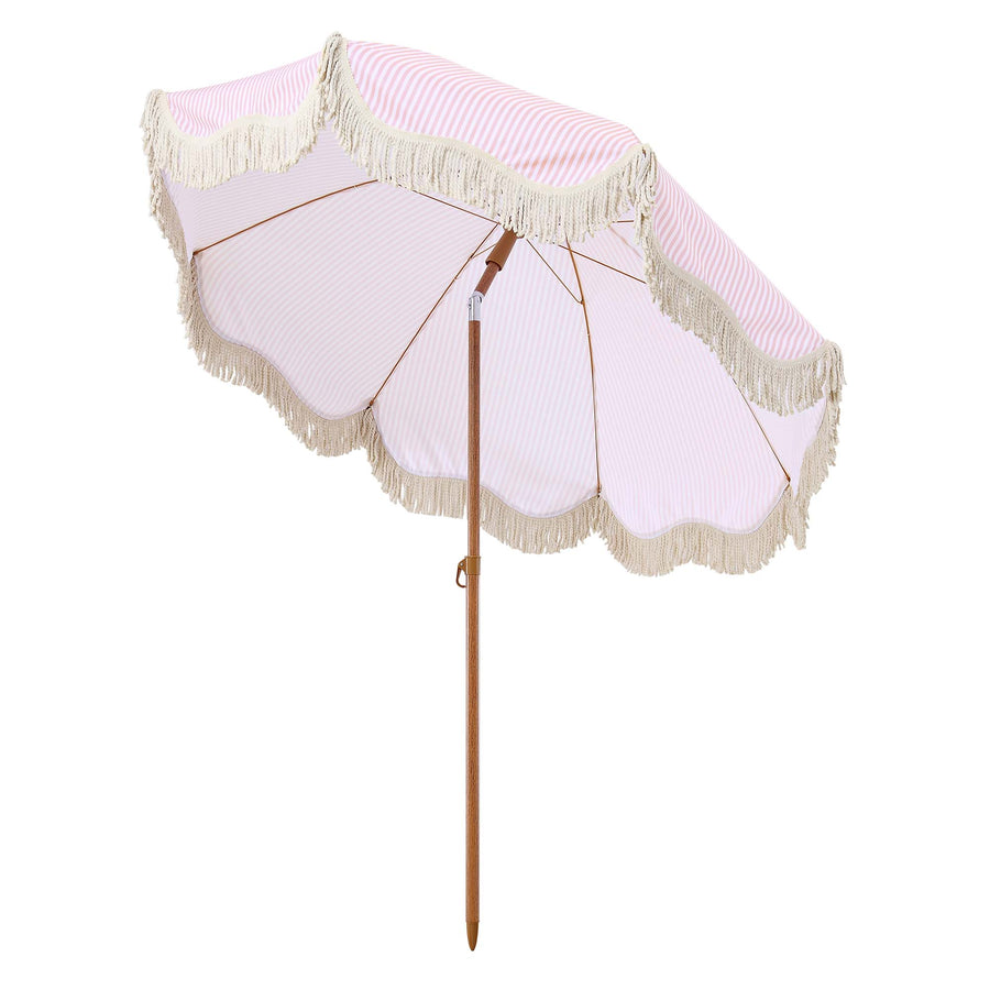 Gabriel Pink and White Striped Fringed Parasol with Tilt | daals