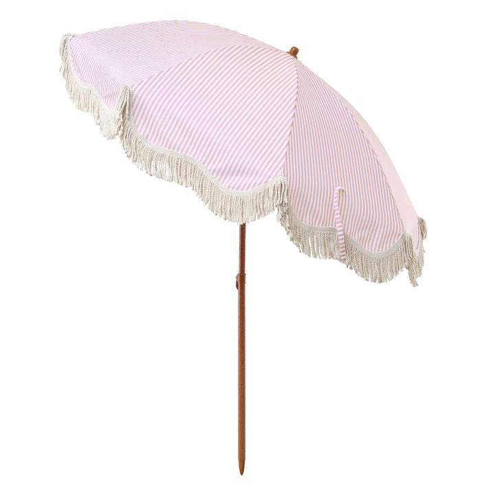 Gabriel Pink and White Striped Fringed Parasol with Tilt | daals